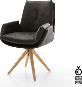 DELIFE Drehstuhl Clea-Flex Mikrofaser Anthrazit Vintage Holzgestell kantig Natur 360&deg; drehbar, Esszimmerst&uuml;hle