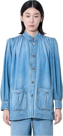Chlo&eacute; Femme, Blouses et Chemises, Bleu, Taille: 36 FR Chemise en jean &agrave; col montant