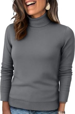 Generic Pull Femme Hiver Chaud col Montant Mode Ample Sweatshirts Couleur Unie Pull Femme Chic et El&eacute;gant D&eacute;contract&eacute; Manche Longue Jumper Tops Gris fonc&eacute;