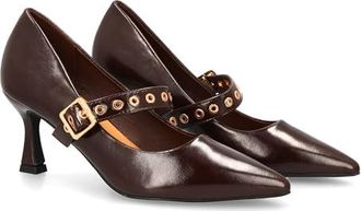 Shoes & Blues Chaussures de salon avec bracelet réglable, boucle métallique et oeillets, pointe et talon fin, idéal pour lhiver automne., marron, 36 EU