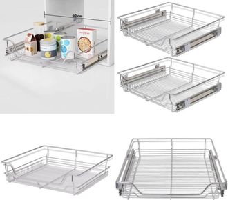 vidaXL Einbauschublade Korbauszug 2 Stk. Silbern 600 mm - Drahtkorb - Drahtk&ouml;rbe - Home & Living - Silber