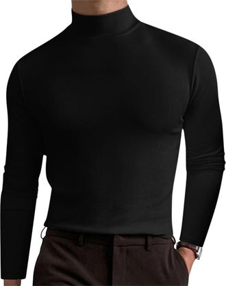 TOMWELL Rollkragenshirt Herren Basic Rollkragenpullover Slim Fit Langarmshirt Einfarbig Unterzieh Pullover A Schwarz XXL