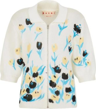 Marni Femme, Pulls, Blanc, Taille: 42 FR Floral Zip Cardigan