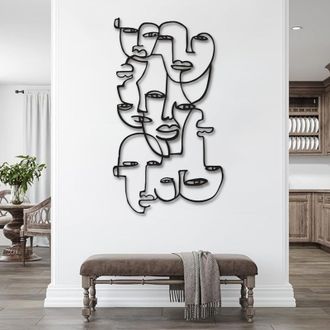 Generic Schwarze abstrakte Metallgesichter als Wandkunst, Metall-Linienkunst, Wanddekoration f&uuml;r Kunstliebhaber, abstrakte Gesichter, Moderne Skulptur f&uuml;r Woh