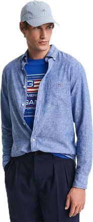 GANT Herren REG Cotton Linen Shirt Hemd, Rich Blue, Large