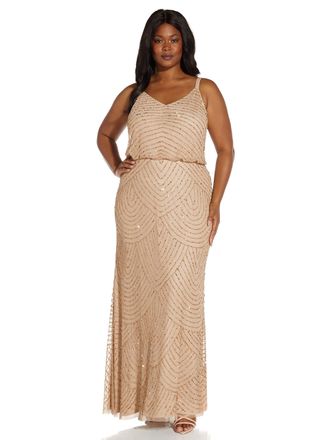 Adrianna Papell Damen Art Deco Beaded Blouson Gown Kleid, Champ/Gold, 46