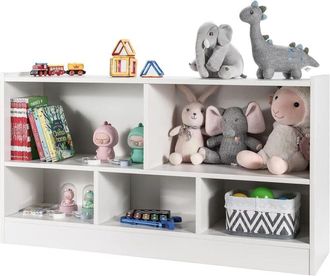 Costway Costway - Kinder Spielzeugschrank B&uuml;cherregal Holz, mit 2 grossen Faechern und 3 kleinen Faechern, offen, f&uuml;r Spielzeug, Puppen und B&uuml;che, 111 x 30 x