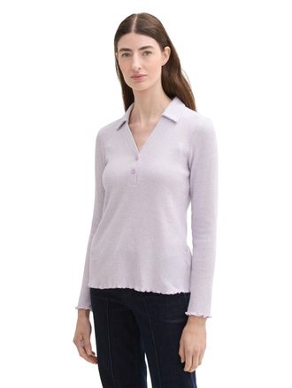 Tom Tailor Damen RIPP Longsleeve mit Polokragen, 33805 - Soft Lavender Melange, XL