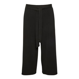 Kaffe Schwarze Tiefe Cropped Hose mit Breitem G&uuml;rtel - - Trousers - Damen - Schwarzk - XL