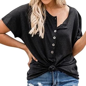 Janly T-shirt denterrement de vie de gar&ccedil;on pour femmes D&eacute;tail Bouton Fendu Col rond Haut en coton pour l&eacute;l&eacute;gance d&eacute;t&eacute; Style d&eacute;contract&eacute; T-shirts personnali
