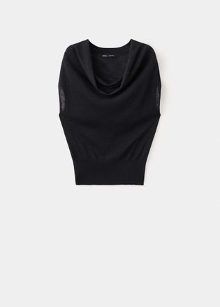 Mango Pull maille col drap&eacute; noir - Femme - XXS - MANGO