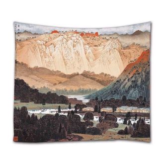 A.Monamour Wandteppich Alte Chinesische Stil Malerei B&auml;ume Berglandschaft Tuch Mandala Boho Hippie Psychedelic Tapisserie Wandbehang Wanddekoration Modern Abstra