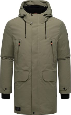 Stone Harbor Herren warmer Wintermantel lang Winterparka mit Fleece-Innenfutter, zahlreichen Taschen innen und außen und großer Kapuze Kitraan XX Dusty Olive Gr. X