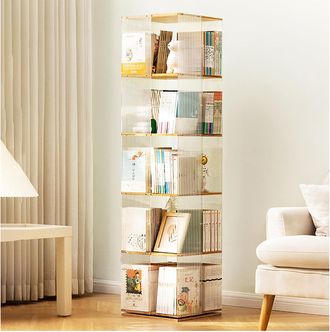 Generic Rotierende Bücherregal Bambus 360 Rotating Bookshelf Tower - 4 Tier Vertikale Swivel Bücherregal Display Rack Stand Regal Für Holz-Buch-Storage - Clea