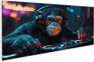 Islandburner Prime Bild auf Leinwand Schimpanse als DJ bei Einer lebhaften Party Bilder Wandbilder Poster