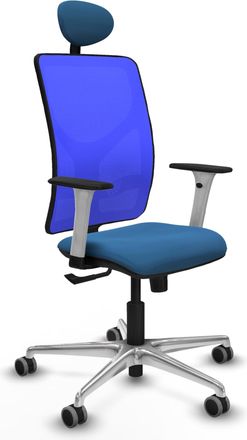 Piqueras y Crespo Arbeitsstuhl mit Armlehnen, h&ouml;henverstellbarer Lendenwirbelst&uuml;tze und festem Kopfteil, ausgestattet mit Sincro 3 Positionen und Schneideschaum, Blau/H