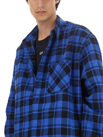 Off-white Check Print Cotton Shirt - Blue