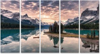 Islandburner Bild auf Leinwand Reisende Kanufahrer Rocky Mountain Reflexion Maligne Lake Spirit Island Jasper N Bilder Wandbilder Poster