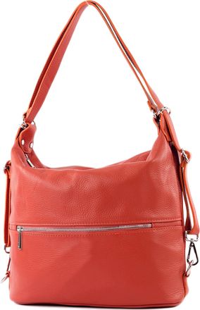 modamoda.de T189 Damen Leder Rucksack Damentasche 2in1 handmade in Italy, Farbe:Signalrot