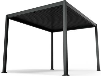 Blumfeldt Pavillon 3x4, Wasserdicht Stabil Winterfest, Lamellendach aus Verzinktem Stahl, Pulverbeschichteter Aluminiumrahmen, Wetterfest, Schwarz, F&uuml;r Garten &