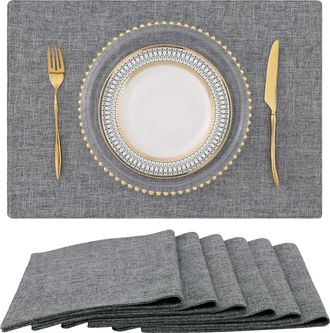 Homing Tischsets aus Baumwollleinen, waschbar, Bauernhaus-Esstischmatten f&uuml;r drinnen und drau&szlig;en, leicht zu reinigen, dunkelgrau, 33 x 48 cm, 6 St&uuml;ck