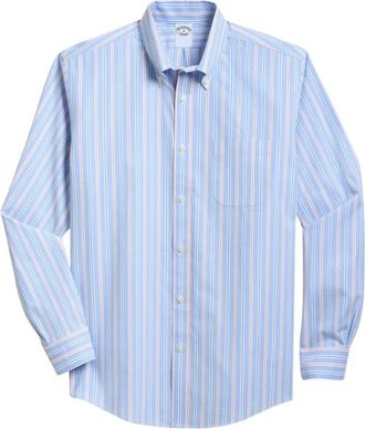 Brooks Brothers Homme, Chemises, Bleu, Taille: XL Chemise en coton infroissable coupe classique avec col boutonn&eacute;