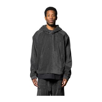 Juun.J Homme, Sweatshirts et sweats &agrave; capuche, Noir, Taille: L Sweat &agrave; Capuche en Jersey Simple et Denim Superpos&eacute;