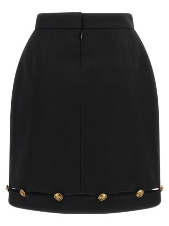 Versace Medusa-Button Grain de Poudre Wool Skirt - Black