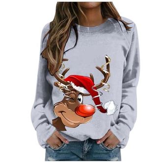 Generic Pull de Noel Femme Oversize Pull Noel Moche Sweat a Capuche sans Capuche pour Femme Imprimé de Noël Unique Manches Longues Col Rond Style Décontracté