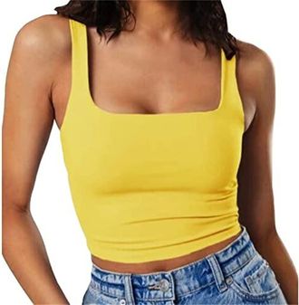 TOMWELL Femme Débardeur Crop Top Sexy Crop Tank Tops Col Carré Camisole Top Crop sans Manches Haut Court Tank Top Blouse pour Femme Fille Été Yoga Fitness Spo