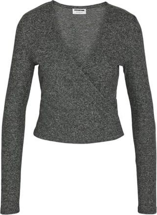 Noisy May Top Femme Encolure V Manches Longues Coupe r&eacute;guli&egrave;re Effet Cache-Coeur Confortable &Eacute;l&eacute;gant, Couleurs:Gris-fonc&eacute;, Taille:L