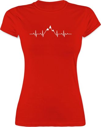 Shirtracer Shirt Damen - Symbol und Zeichen Outfit - Herzschlag Berge - S - Rot - wandershirt Berg Tshirt wandershirts Wander Shirts bergmotiv t Hiking Funshirts