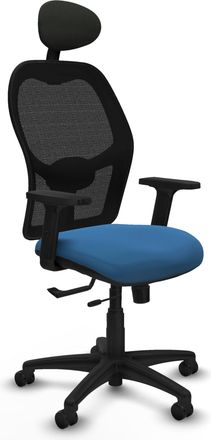 Piqueras y Crespo Blauer B&uuml;rostuhl mit 2D-Armlehnen, h&ouml;henverstellbarer Lendenwirbelst&uuml;tze und festem Kopfteil, ausgestattet mit Syncro/Traslack und Schneideschaum, Sch