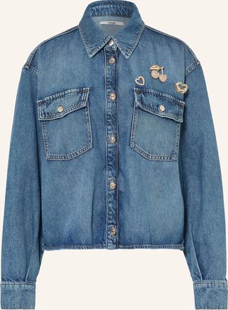 Maje Jeansjacke Mit Schmucksteinen Und Schmuckperlen blau