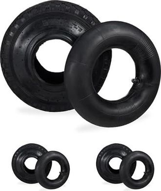Relaxdays Sackkarrenreifen mit Schlauch 3er Set, Ersatzreifen 3.00-4 für Sackkarre, Stollenprofil, bis 200 kg, schwarz