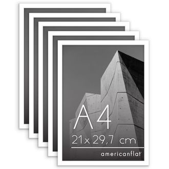 Americanflat Din A4 Bilderrahmen Set aus Kunststoff (5er Pack) - schmaler Fotorahmen mit bruchsicherer Scheibe - inklusive St&auml;nder und integrierter Aufh&auml;ngung f&uuml;r 