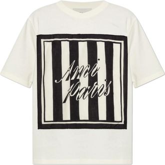 Ami Femme, Tops, Beige, Taille: 34 FR Logo T-shirt
