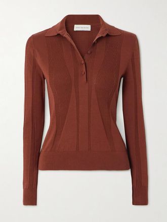 Dries Van Noten Oberteil Mit Polokragen Aus Gerippter Baumwolle - Braun