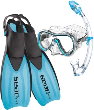 Seac Unisex-Adult Sprint Set mit riemenverstellbaren Flossen, Tauchmaske und Schnorchel mit Dry-Top, blau, 36/38