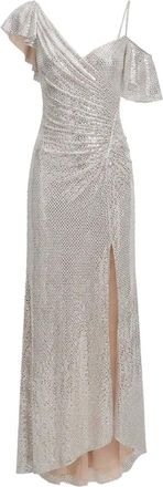 Self Portrait Femme, Robes, Beige, Taille: 36 FR Robe Maxi Pliss&eacute;e &agrave; Strass et Volants