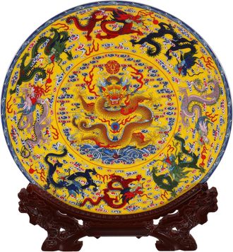 DOITOOL Keramik Dekorativer Teller mit St&auml;nder Chinesischer Stil Feng Shui Kunsthandwerk f&uuml;r K&uuml;chen Esszimmerschrank Dekoteller aus Stabilem Keramik Material 