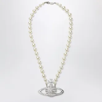 Vivienne Westwood Cremefarbene Perlenkette mit Orb-Logo