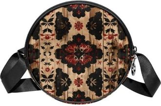 Generic Sac &agrave; bandouli&egrave;re rond pour femme, imprim&eacute; r&eacute;tro, petit sac &agrave; bandouli&egrave;re avec fermeture &eacute;clair, bretelles r&eacute;glables, sac &agrave; main rond d&eacute;contract&eacute; pour