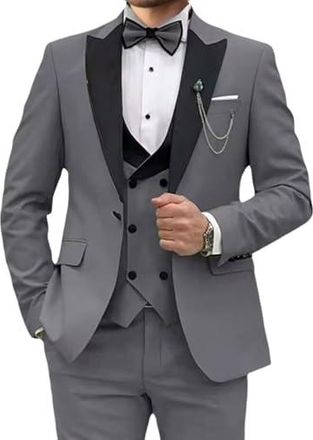 Generic Costume 3 pi&egrave;ces pour homme avec veste de mariage, gilet et pantalon, smoking &agrave; revers &agrave; visi&egrave;re pour mariage, bal, f&ecirc;te, affaires, gris, 5XL