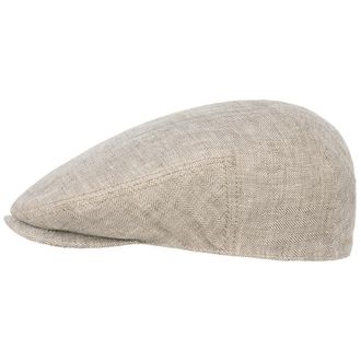 Stetson Woodfield Linen Flat Cap Leinenmütze Herren Schirmmütze mit UV-Schutz Herringbone Frühjahr Sommer Hellbeige 55 cm