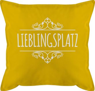 Shirtracer Kissen 50x50 - Statement - Lieblingsplatz mit Ornament - weiß - 50 x 50 cm - Gelb - outdoor statement-kissen statements schmusekissen spruch kopfkisse