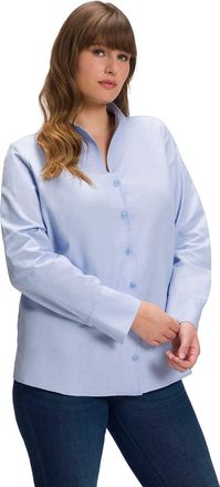 Ulla Popken Damen, gro&szlig;e Gr&ouml;&szlig;en, Bluse, Oxford-Gewebe, Kelchkragen, Langarm