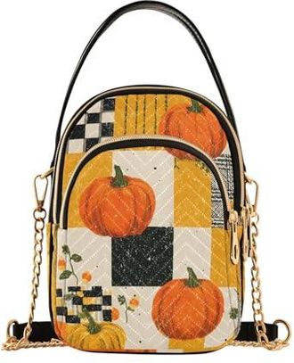Mnsruu Sacs à bandoulière pour femme - Motif à carreaux - Citrouille - Automne - Petit sac à bandoulière - Sac à main avec sangle réglable