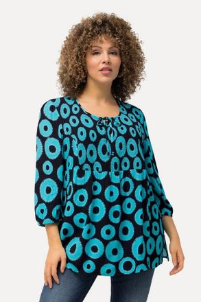 Ulla Popken Druckbluse Smokbluse Kreise A-Linie Rundhals 3/4-Arm