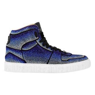 Philipp Plein Homme, Chaussures, Bleu, Taille: 43 EU Suede Hi-Top Baskets Strass Studs